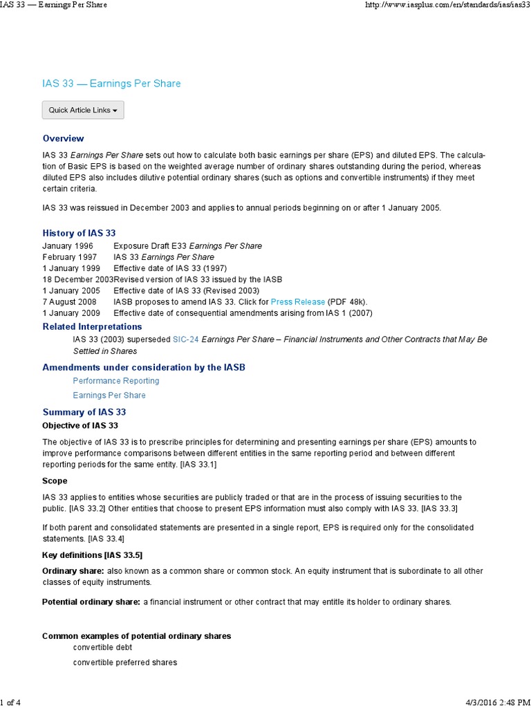 Ias 33 Eps | Download Free PDF | Earnings Per Share | Income Statement
