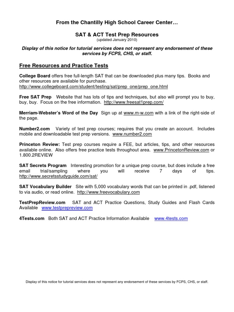 SAT & ACT Prep Resources Guide | PDF | Sat | Tutor