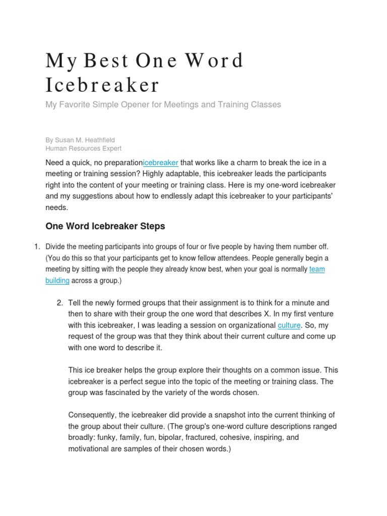 My Best One Word Icebreaker | Psychological Concepts | Psychology ...
