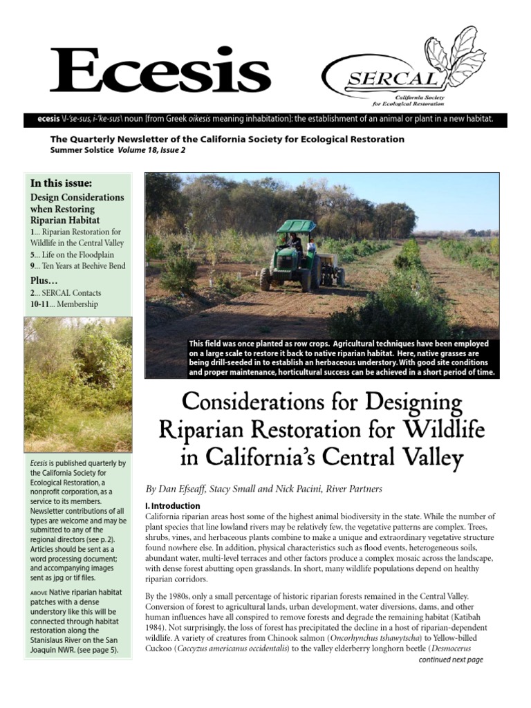 Ecesis Newsletter, Summer 2008 | PDF | Restoration Ecology | Riparian Zone
