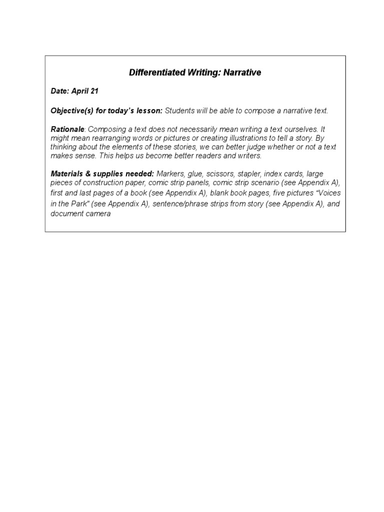 Narrative Writing Lesson Plan | PDF | Narrative | Reading Comprehension