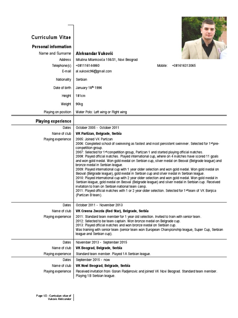 Aca CV PDF | PDF | Serbia | Sports