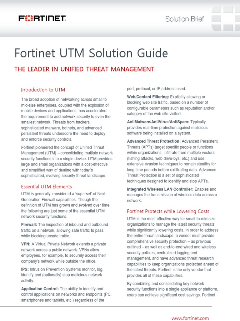 Fortinet UTM Solution Guide: The Leader in Unified Threat Management ...