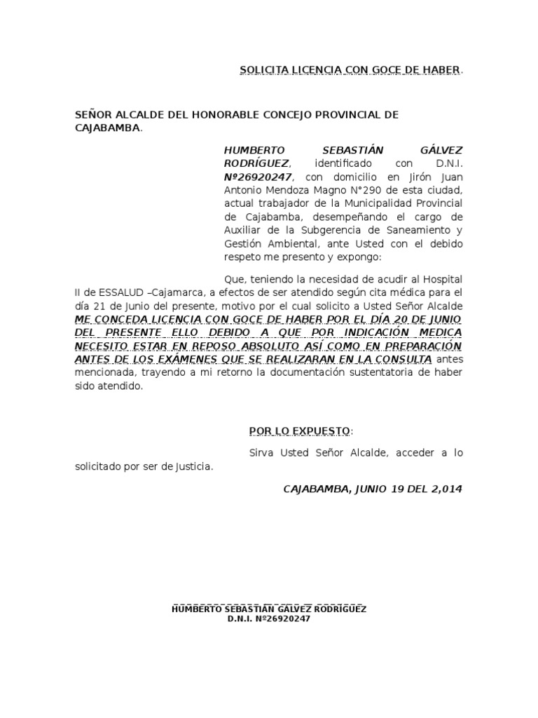 Solicita Licencia Con Goce de Haber | PDF