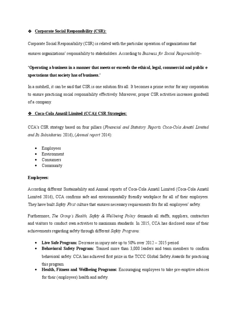 CSR Coca Cola | PDF | Corporate Social Responsibility | Economies
