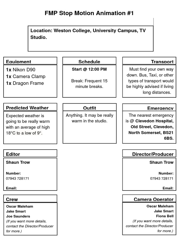 FMP Stop Motion Animation Schedule | PDF | History
