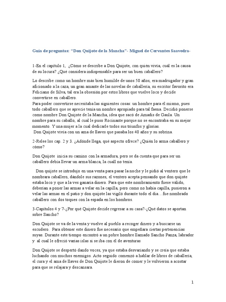 Guía de Preguntas - Quijote | PDF | Don Quijote