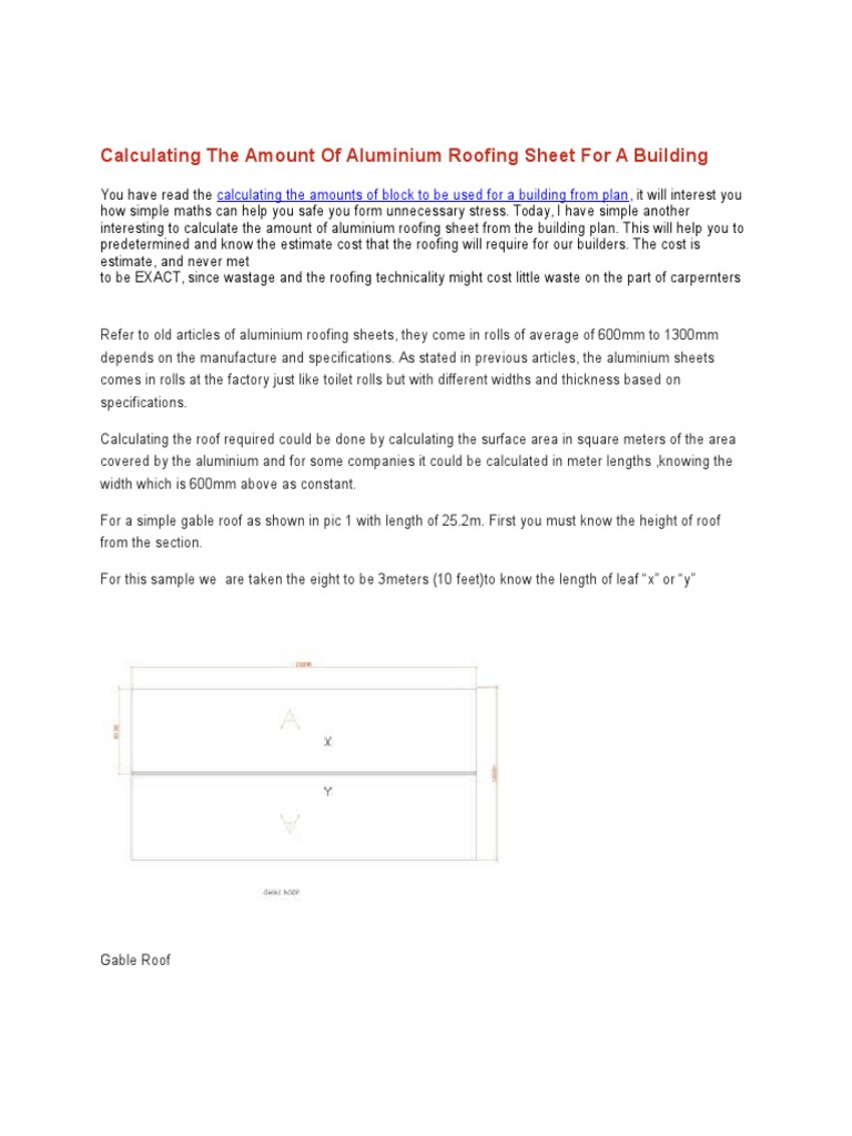Calculating The Amount of Aluminium Roofing Sheet For A Building | PDF ...