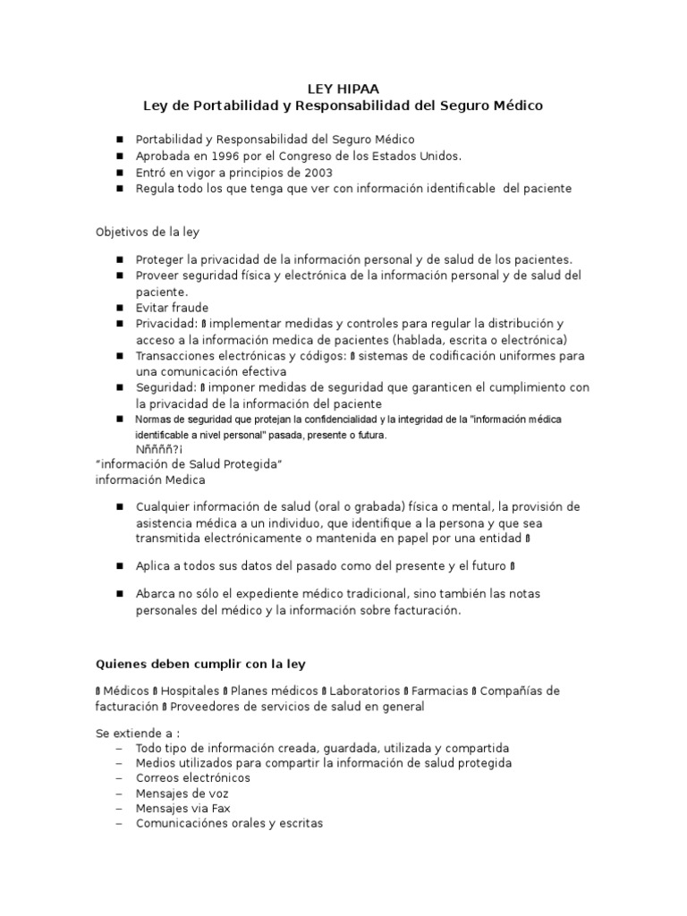 La Ley HIPAA: Protegiendo la Privacidad y Seguridad de la Información ...