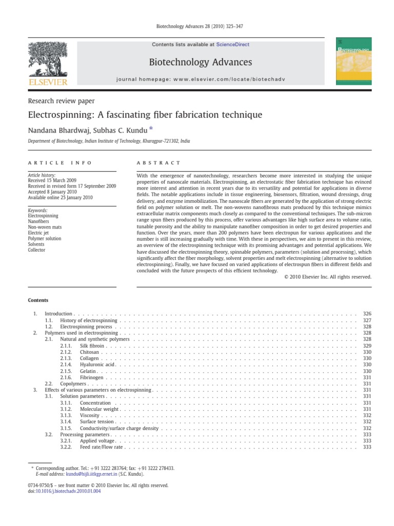 4.electrospinning A Fascinating Fiber Fabrication Technique | PDF | Tissue Engineering | Collagen