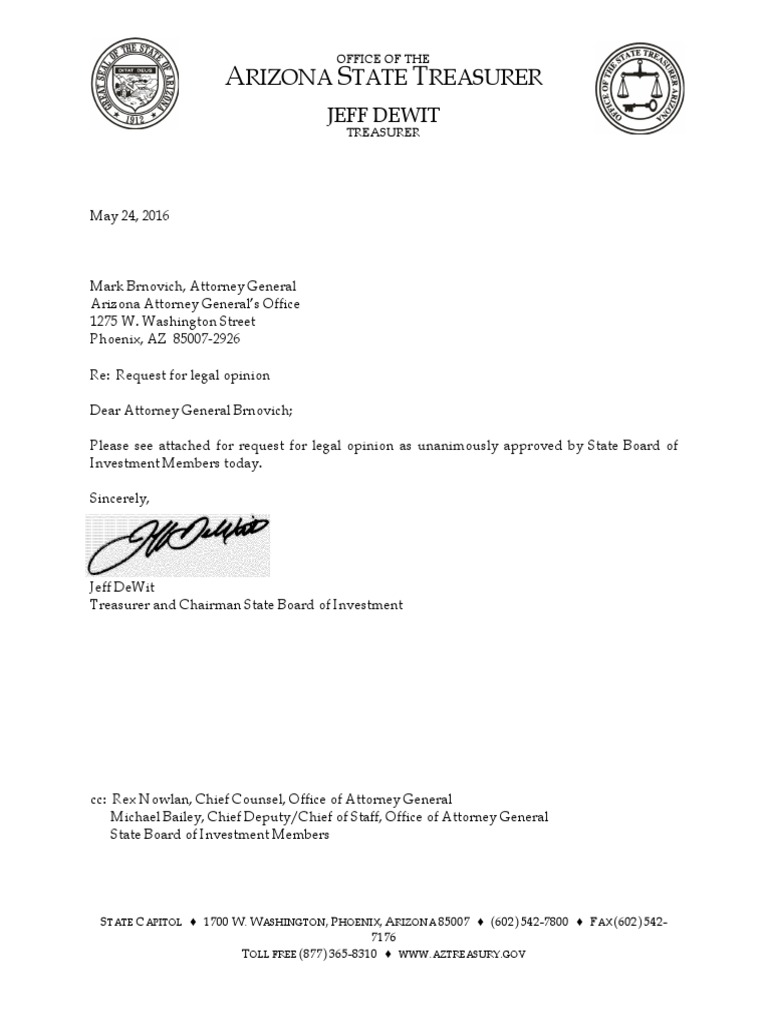 AG Request For Legal Opinion | PDF | Arizona | Attorney General