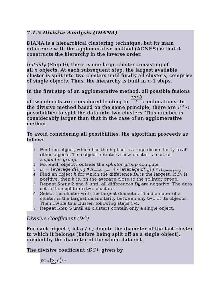 A Diana Algoritma | PDF | Cluster Analysis | Algorithms And Data Structures