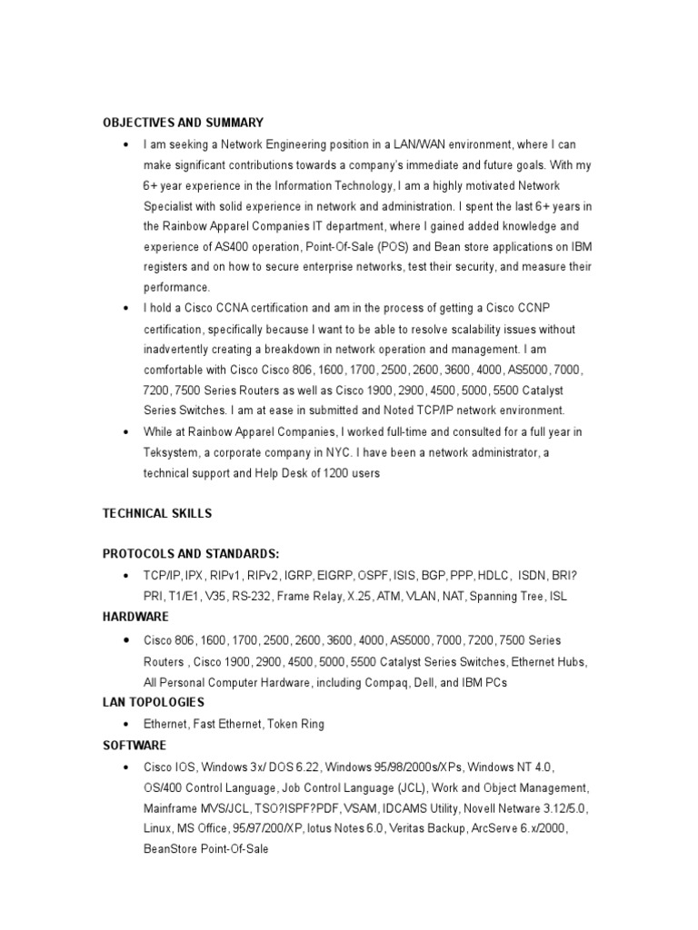 Network Engineer Resume Sample | PDF | Point Of Sale | Computer Network