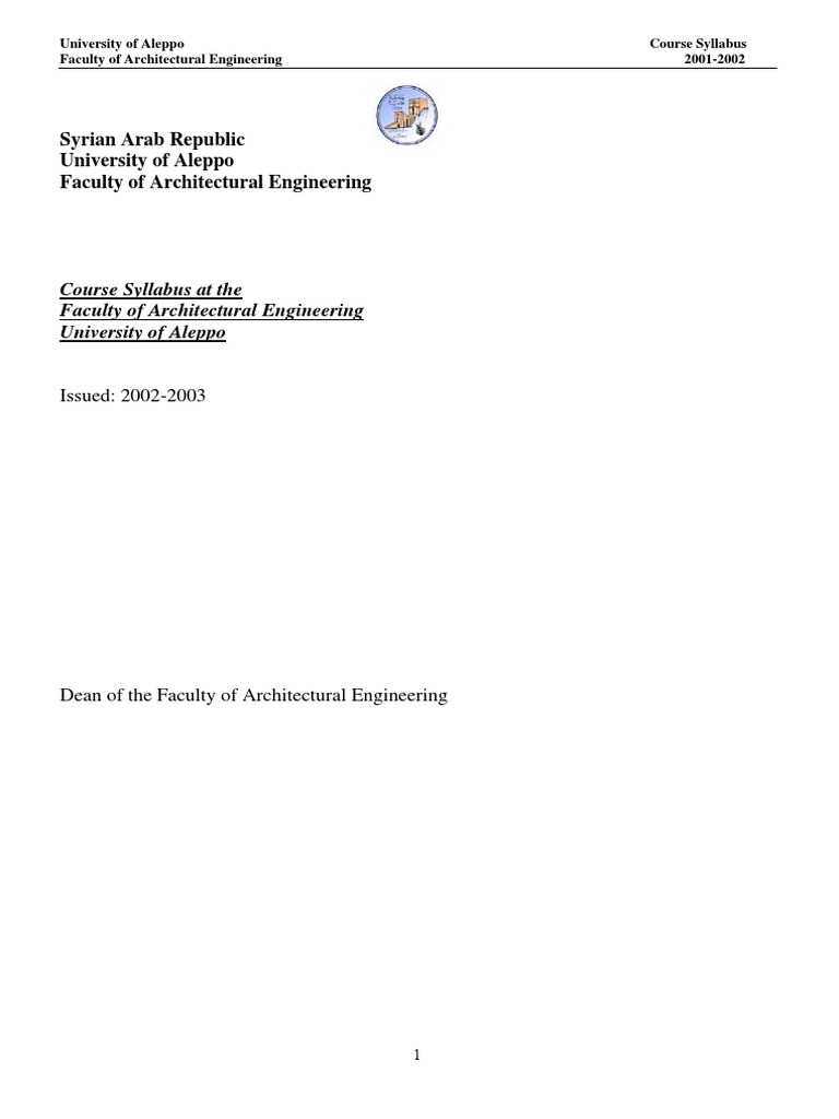 Aleppo Architectural Engineering Syllabus | PDF | Surveying | Design