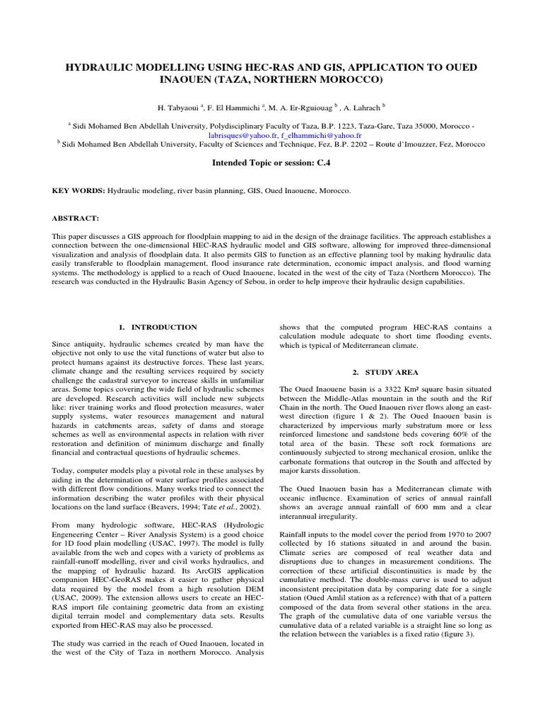 Hydraulic Modelling Using Hec-Ras and Gi | PDF | Drainage Basin | Flood