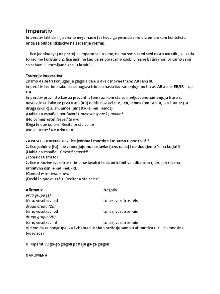 Imperative (Imperativo) | PDF | Grammatical Conjugation | Linguistic ...