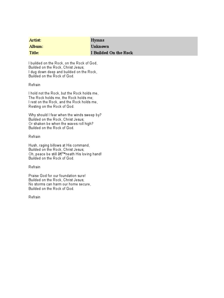 Builded On The Rock Hymn | PDF | Religion & Spirituality