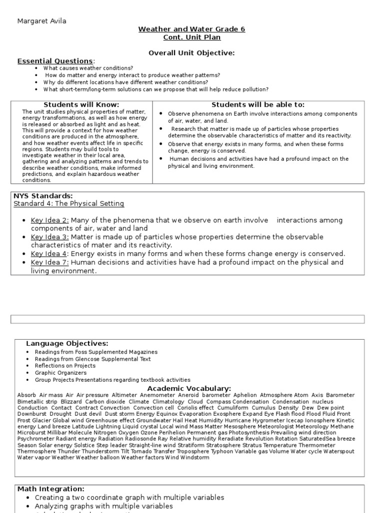 Weather and Water Unit Outline | PDF | Humidity | Atmosphere Of Earth