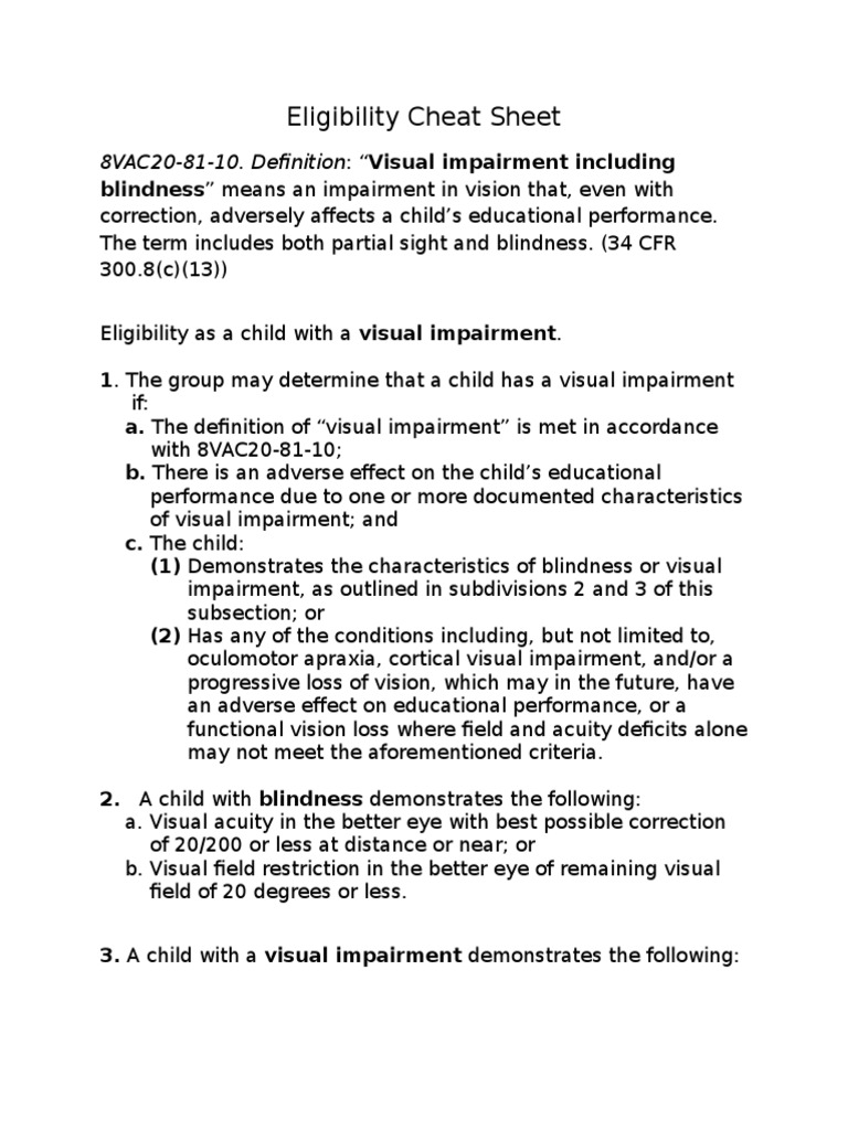 Eligibility Cheat Sheet | PDF | Wellness | Science & Mathematics