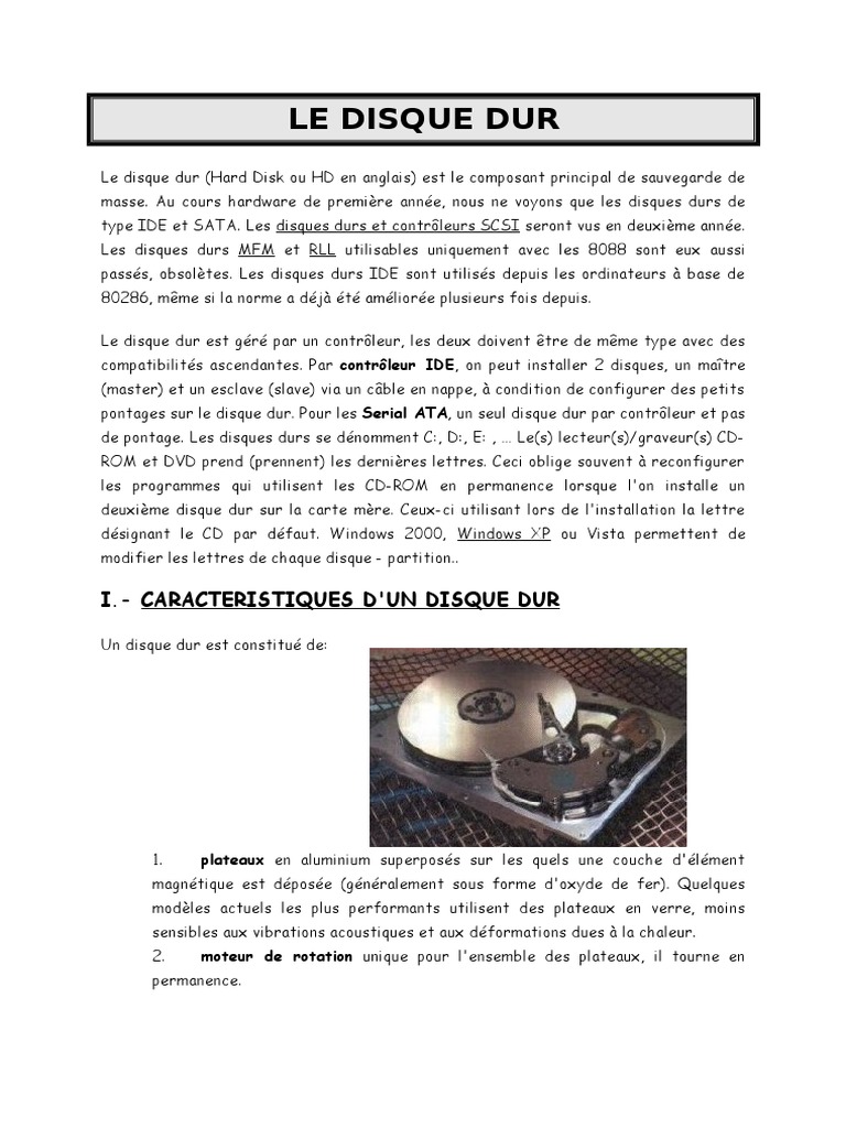 Cours Sur Le Disque Dur | PDF | Données informatiques | Architecture ...