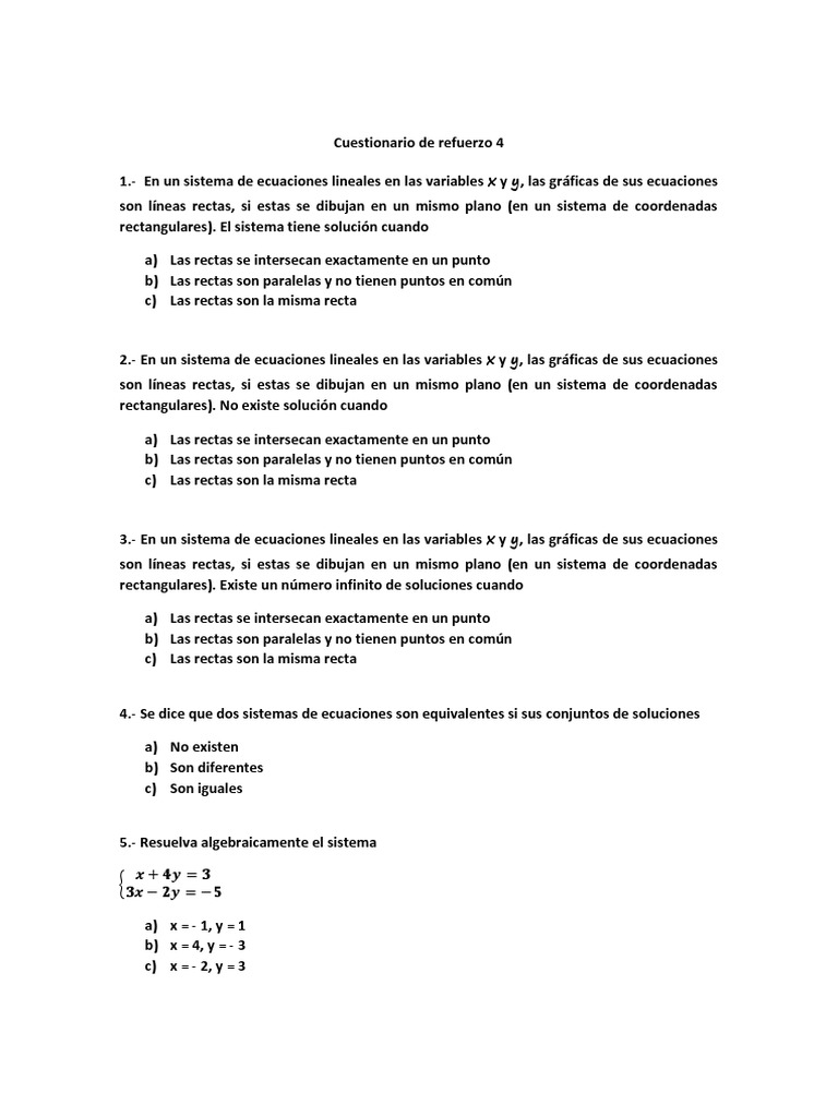 Cuestionario de Refuerzo 4 | PDF