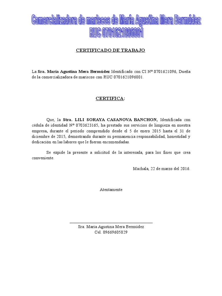 Modelos de Certificado de Trabajo | PDF