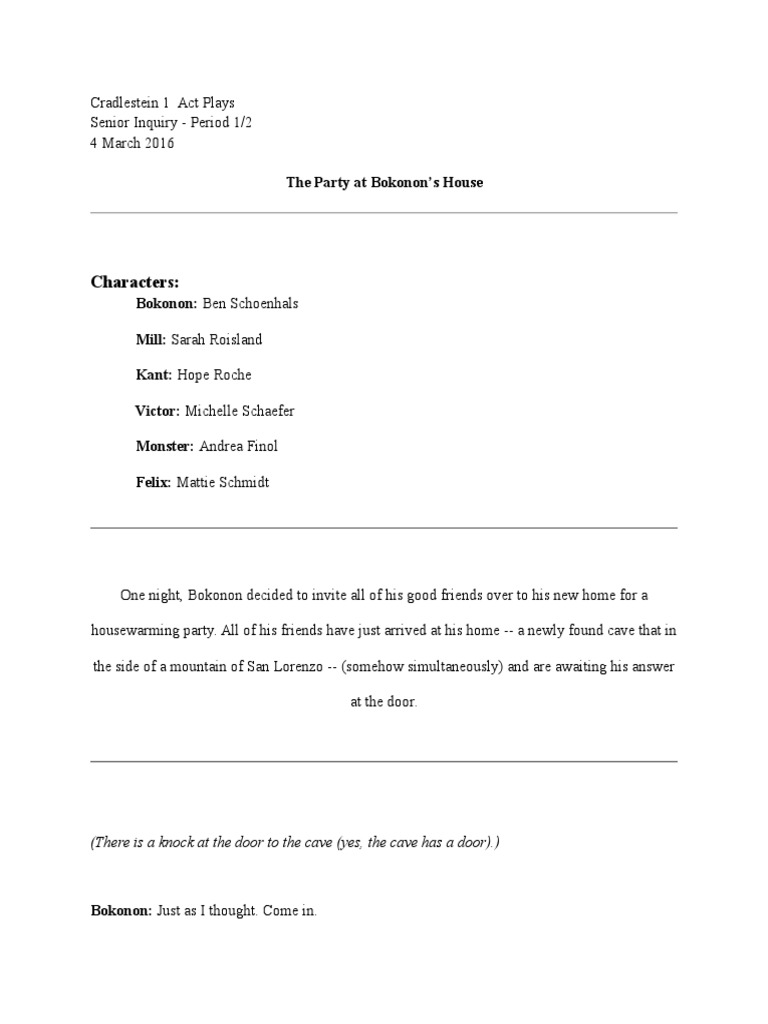 "The Party at Bokonon’s House: A Play" | PDF | Frankenstein | Murder