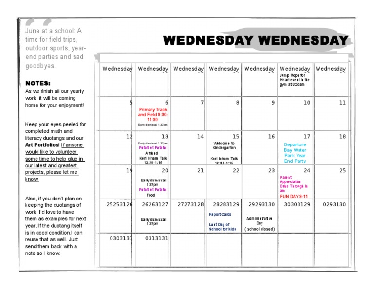 June School Events and Activities Schedule | PDF | Language Arts ...