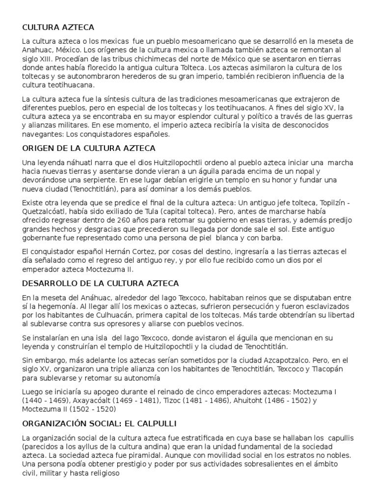 Cultura Azteca | PDF | azteca | Mesoamérica