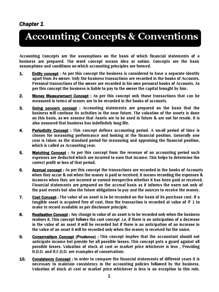 Accounting Concepts and Conventions | PDF | Debits And Credits | Going ...