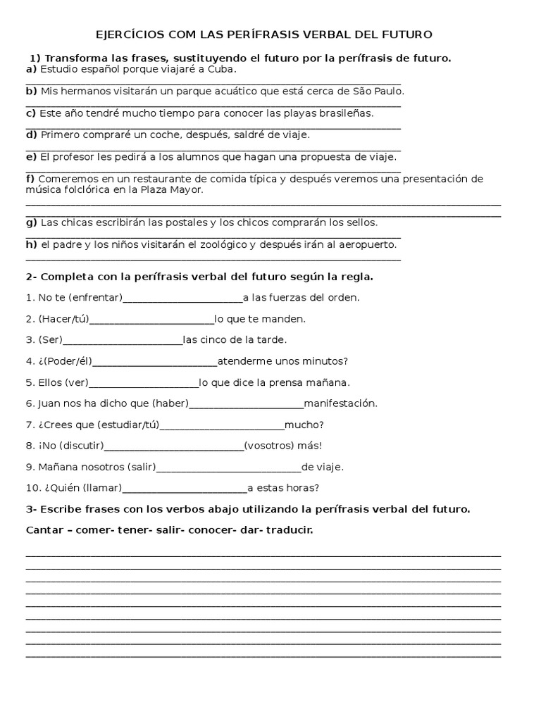 Ejercícios Com Las Perífrasis Verbal Del Futuro | PDF