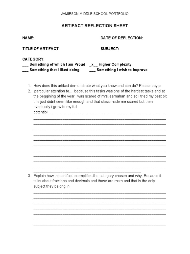 Alihadumath 2015 Artifactreflectionsheet | PDF | Career & Growth | Self ...