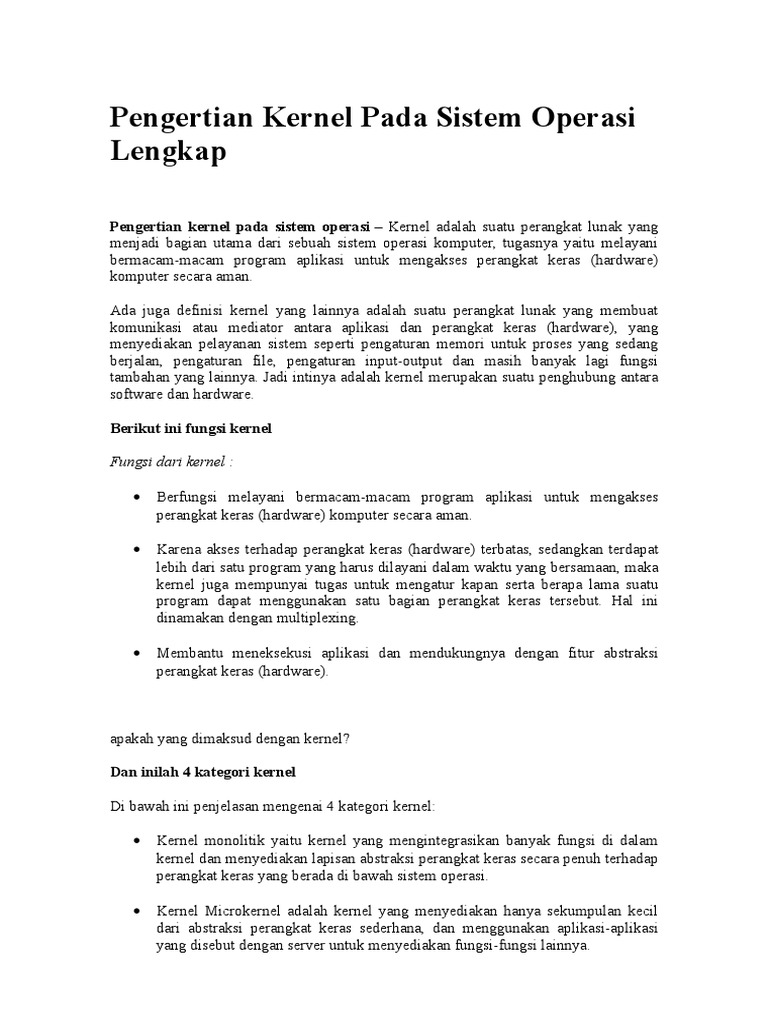 Pengertian Kernel Pada Sistem Operasi Lengkap | PDF