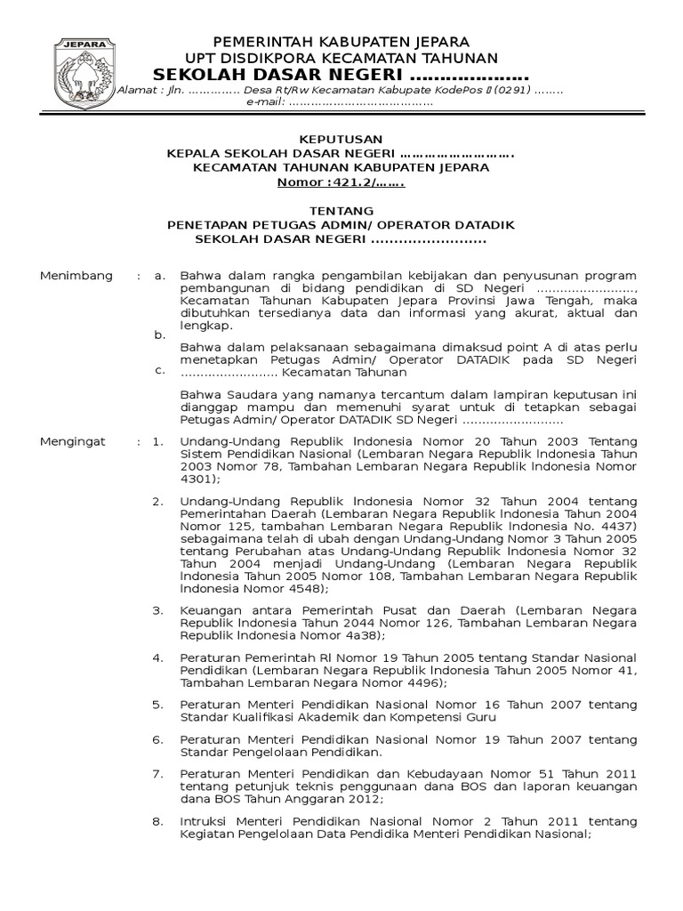 Contoh SK Operator Sekolah | PDF