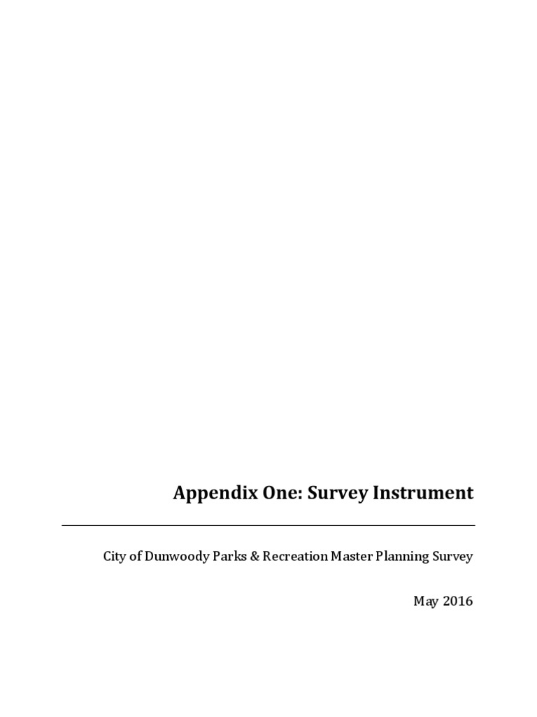 Dunwoody Parks Rec Survey Final Report Appendix One Survey Instrument | PDF | Survey Methodology ...