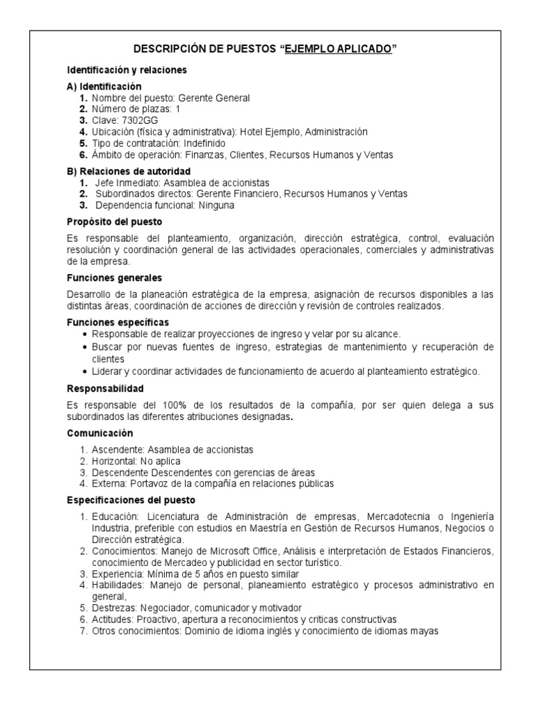 Ejemplo Perfil de Puesto | PDF | Recursos humanos | Planificación