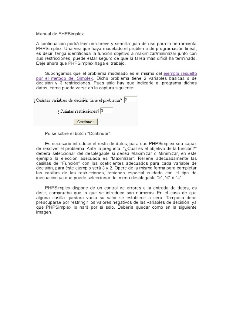 Manual de PHPSimplex | PDF | Matemáticas Aplicadas | Informática