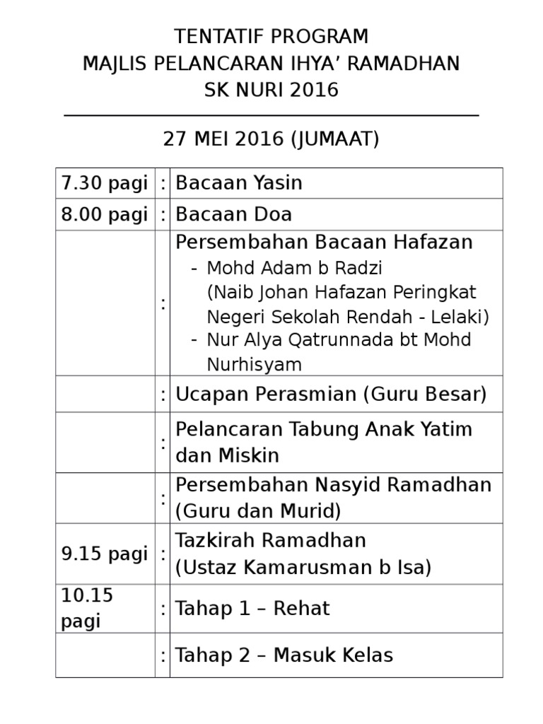 Tentatif Program | PDF | Agama & Spiritualitas