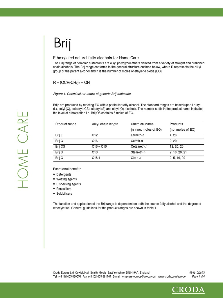 Brij - Croda | PDF | Emulsion | Surfactant