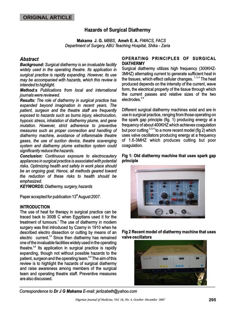 Hazards of Surgical Diathermy PDF | PDF | Surgery | Infection