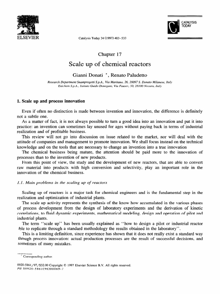 Scale Up of Chemical Reactors | PDF | Chemical Reactor | Catalysis
