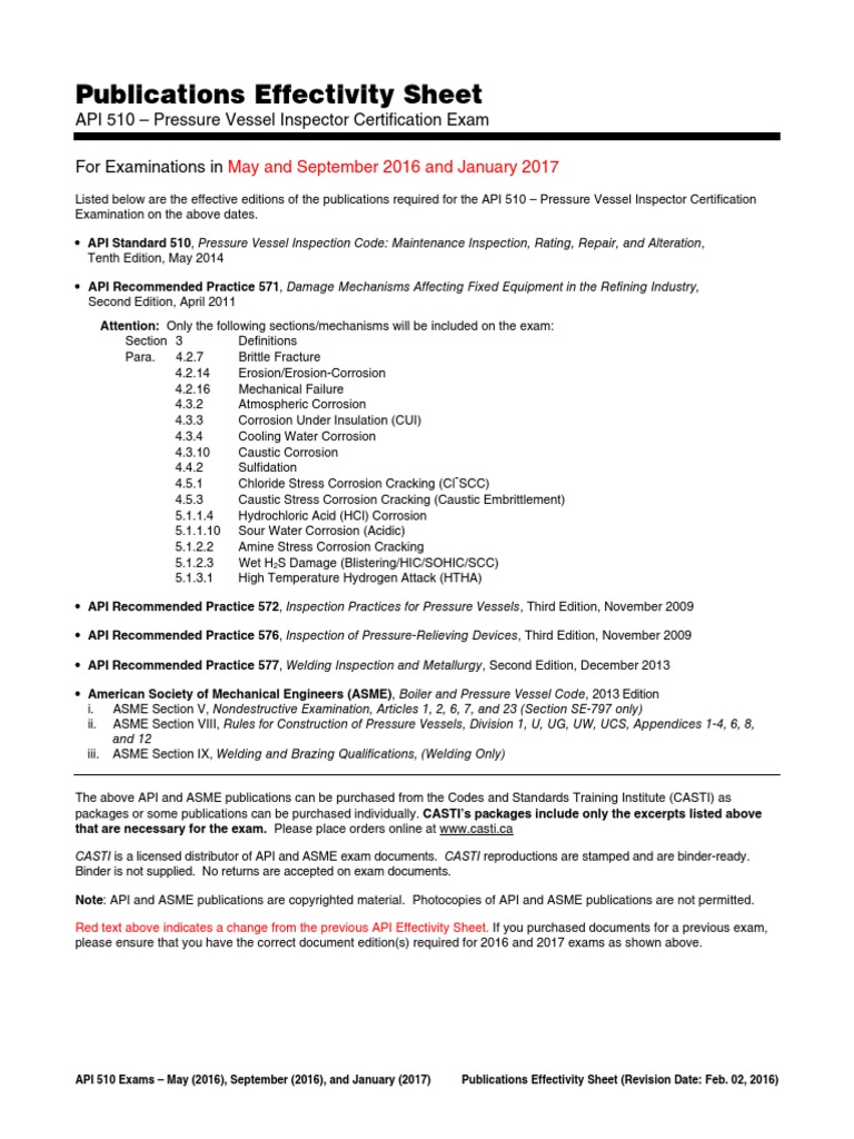 API 510 Effectivity Sheet | Descargar gratis PDF | Corrosion ...