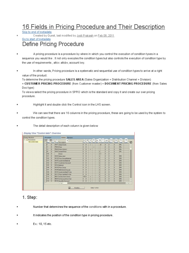 16 Fields in Pricing Procedure and Their Description | PDF | Profit ...