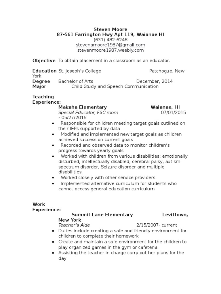 Special Ed Resume 2016 | PDF