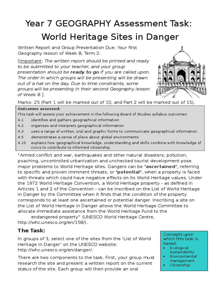 World Heritage Sites in Danger Task | PDF | World Heritage Site | Geography
