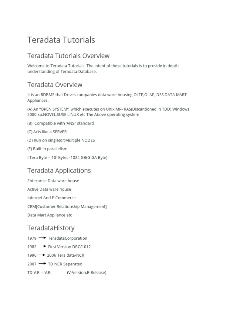 Teradata Tutorials | PDF | Parallel Computing | Databases
