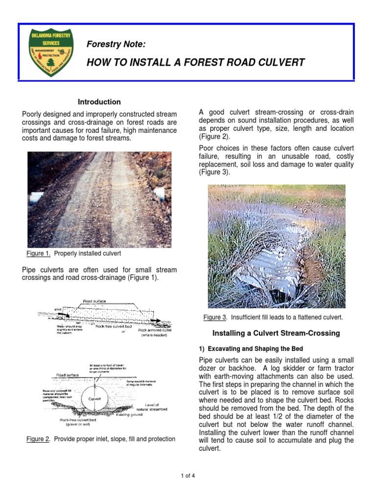 Forestry Note, How To Install A Forest Road Culvert | PDF | Land ...