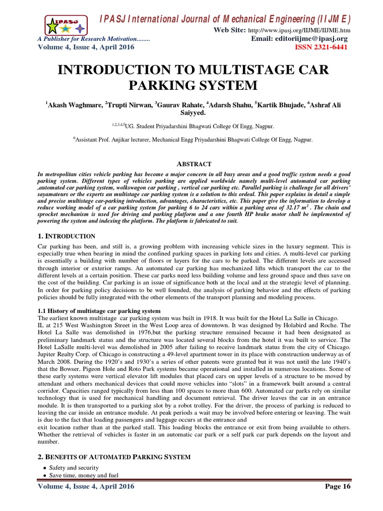 Introduction To Multistage Car Parking System | PDF | Parking | Industries