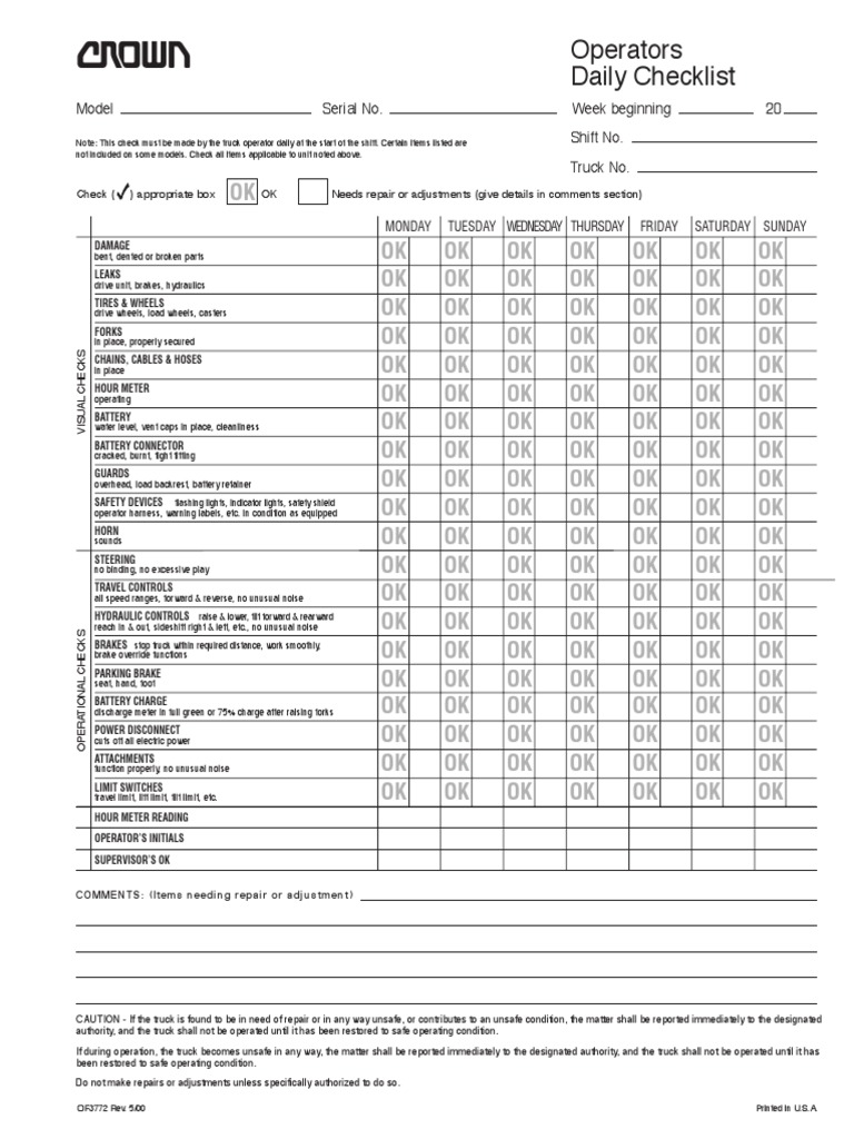Daily Checklist | PDF | Battery (Electricity) | Brake