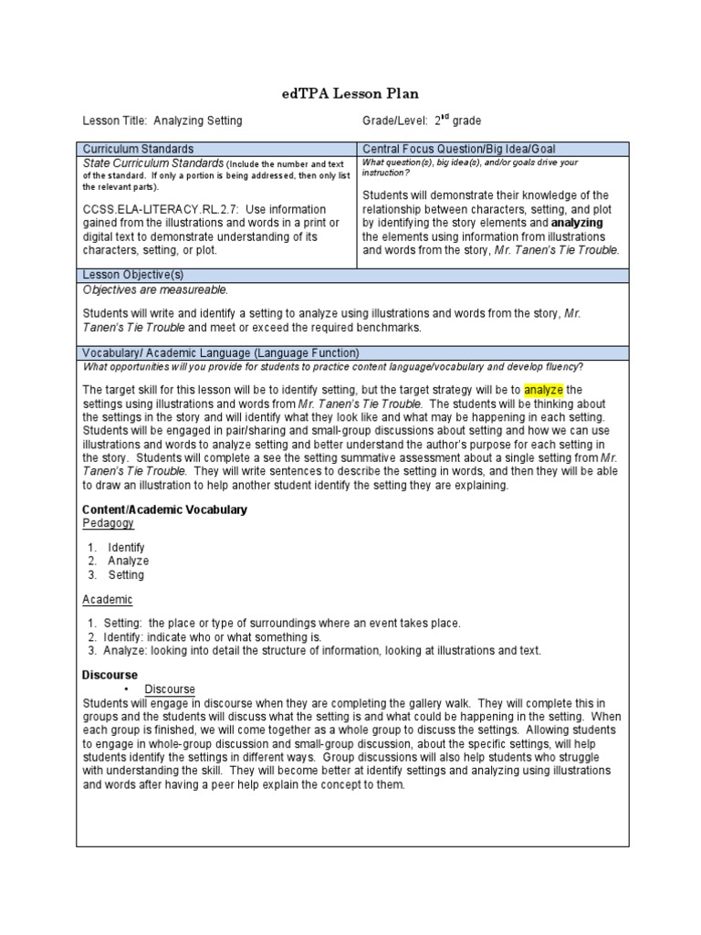 Edtpa Lesson Plan | PDF | Educational Assessment | Lesson Plan